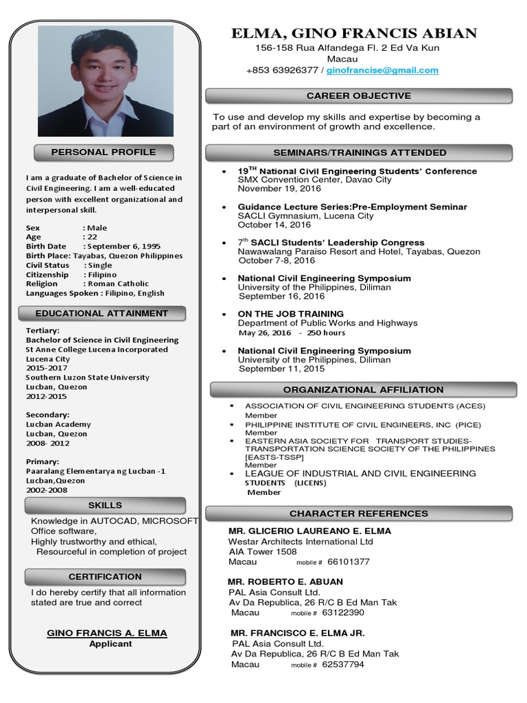 Macau Resume | PDF | Engineering | Philippines
