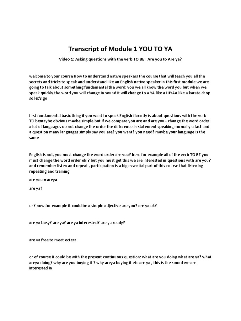 Transcript Module 1 | PDF | Question | Verb