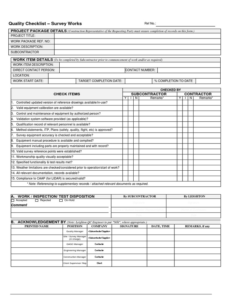 Survey Quality Control Checklist | PDF | Verification And Validation ...