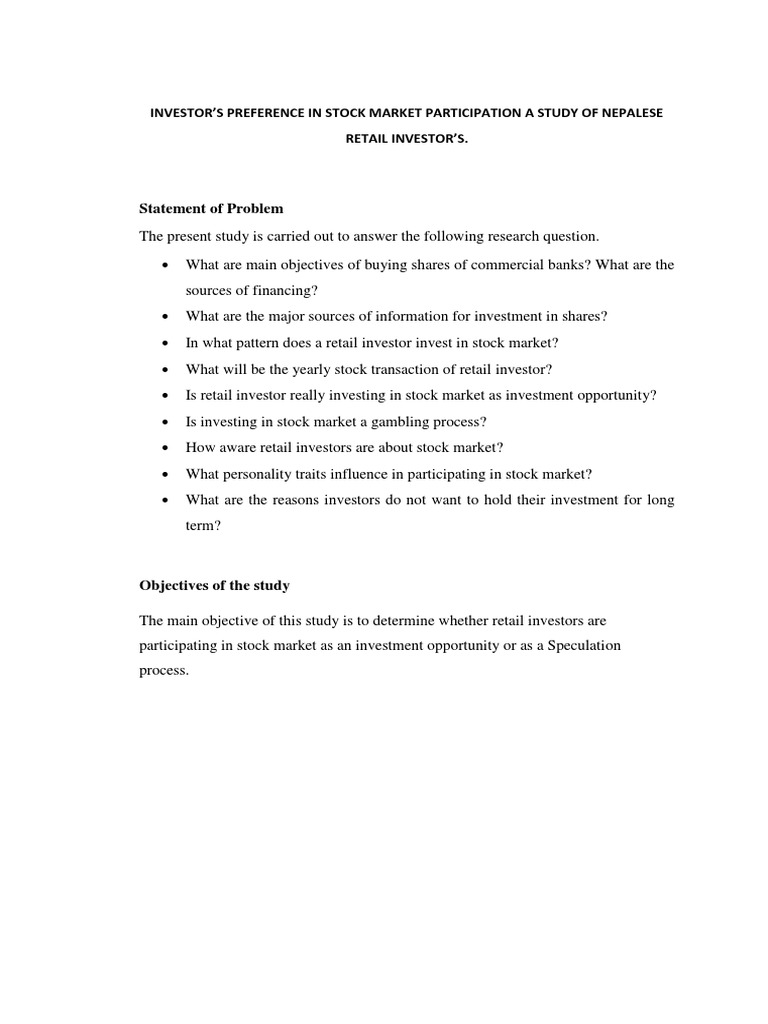 Questionnaire Sample | PDF | Investing | Stocks