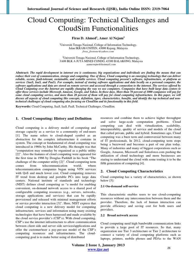 Cloud Computing Technical Challenges and CloudSim Functionalities | PDF | Platform As A Service ...