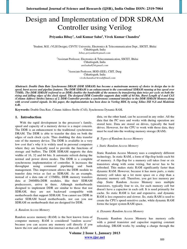 Design and Implementation of DDR SDRAM Controller Using Verilog | PDF | Dynamic Random Access ...