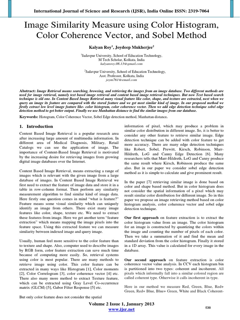 Image Similarity Measure Using Color Histogram, Color Coherence Vector, and Sobel Method | PDF ...