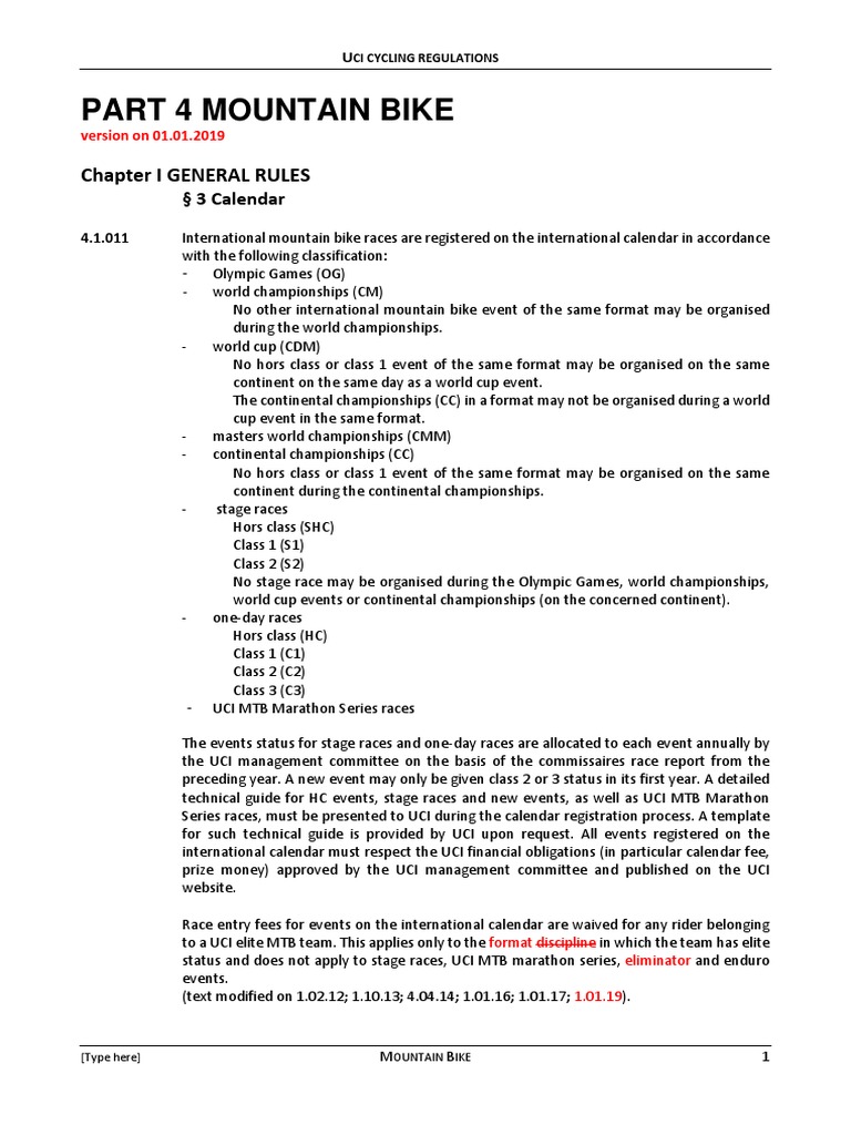 UCI 2019 MTB Rule Book | PDF | Road Bicycle Racing | Human Powered ...
