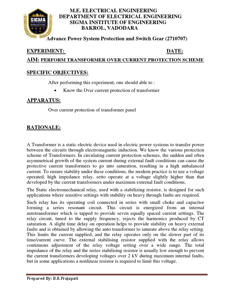 Xmer OC | PDF | Transformer | Relay