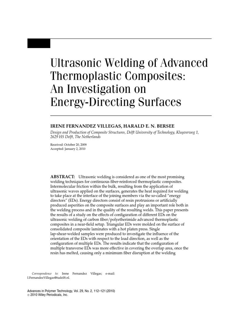 Ultrasonic Welding of Advanced Thermoplastic Composites | PDF ...