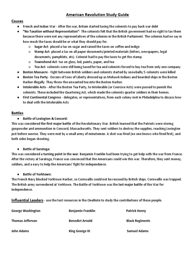 American Revolution Study Guide for Kids | PDF | American Revolution ...