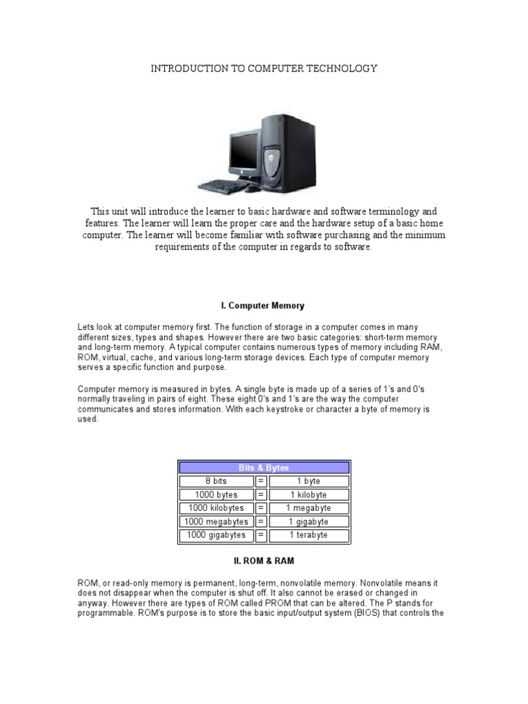 Introduction To Computer Technology | PDF | Disk Storage | Computer Data Storage