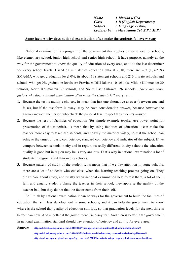 National Examination Is A Program of The Government That Do On Some ...