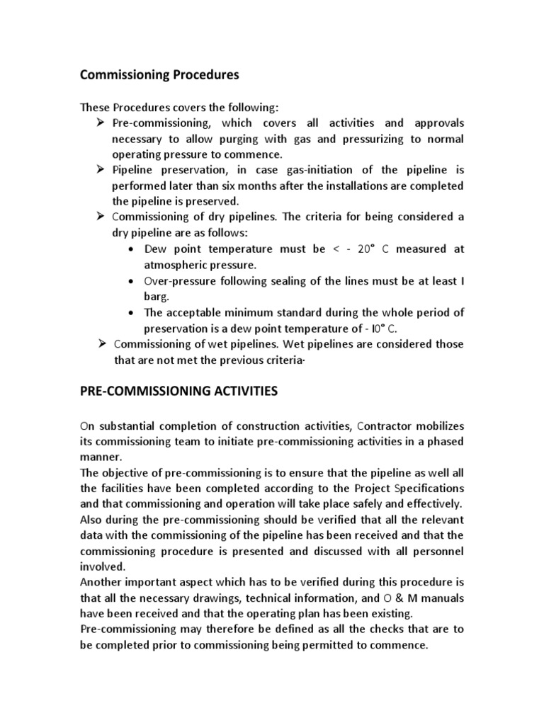 Pipeline Pre-Commissioning Procedures | PDF | Pipe (Fluid Conveyance ...