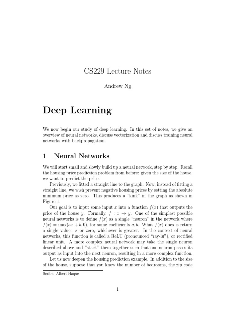 Deep Learning: CS229 Lecture Notes | PDF | Artificial Neural Network ...