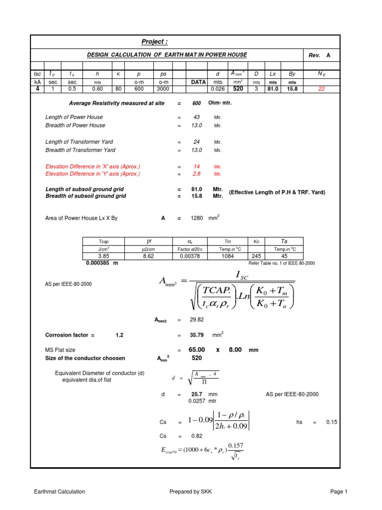 Earthmat Calculation (Rev.a) | PDF | Electrical Resistivity And Conductivity | Volt