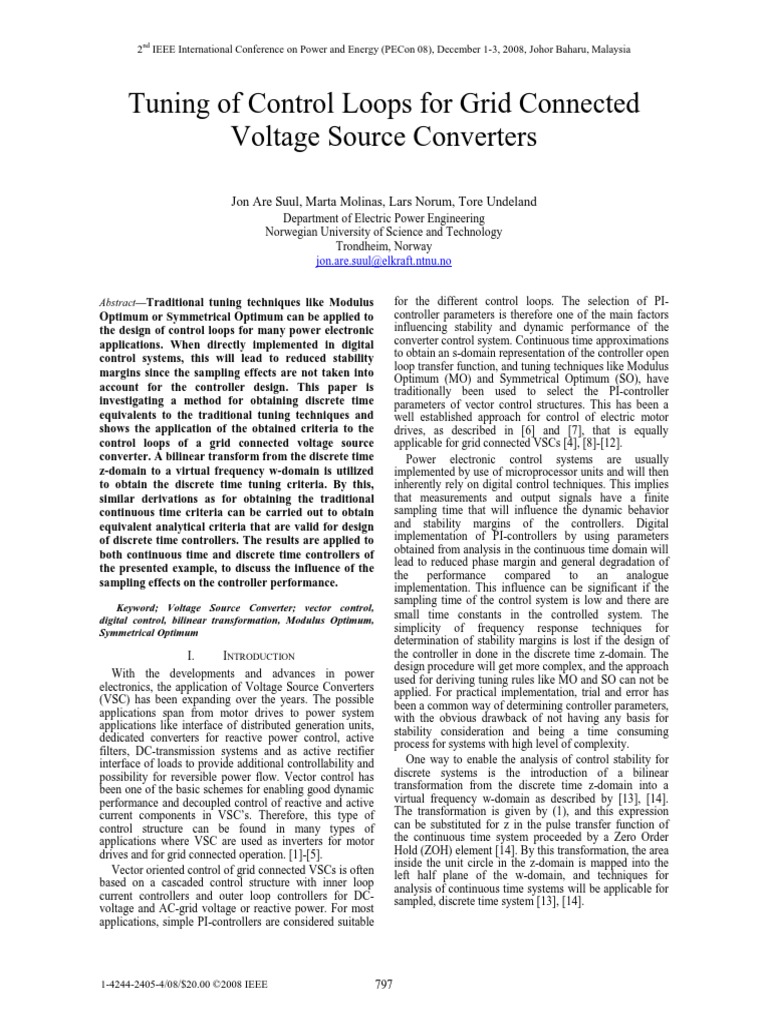 Tuning of Control Loops For Grid Connected Voltage Source Converters | Download Free PDF ...