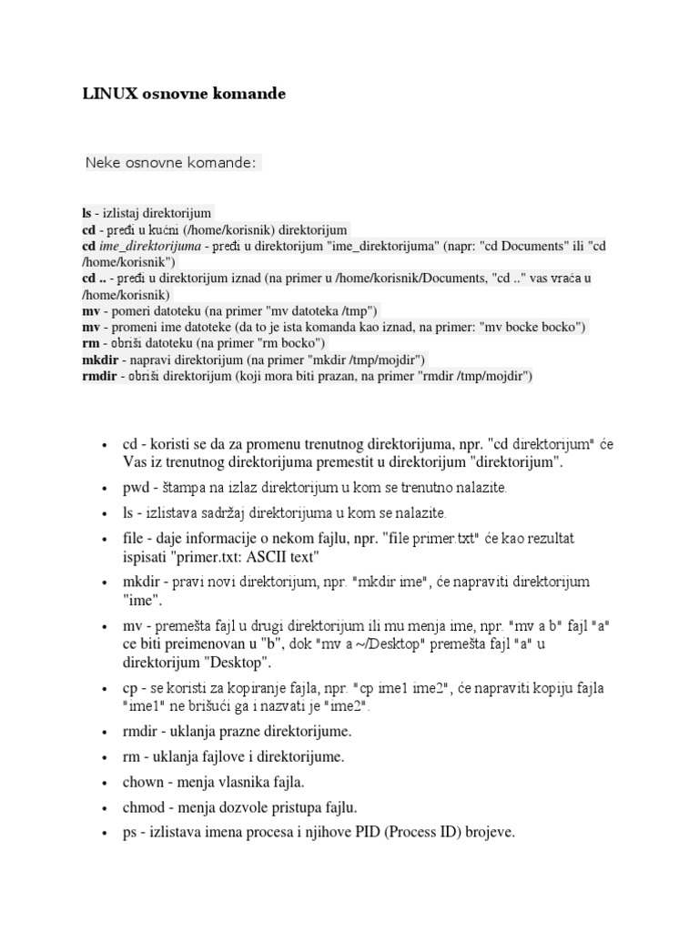 Linux Osnovne Komande | PDF