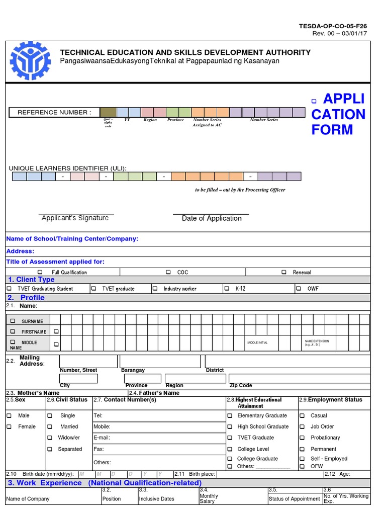 Tesda Op Co 05 Competency Assessment Forms Pdf Vocational Education
