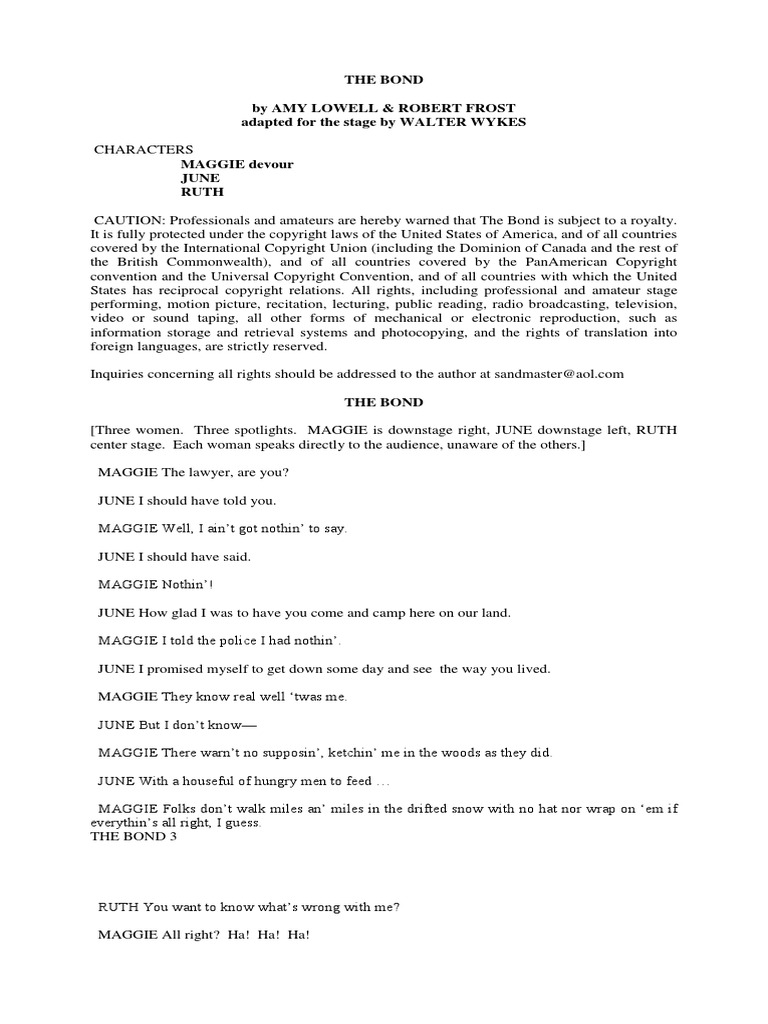 THE BOND One Act Play | PDF