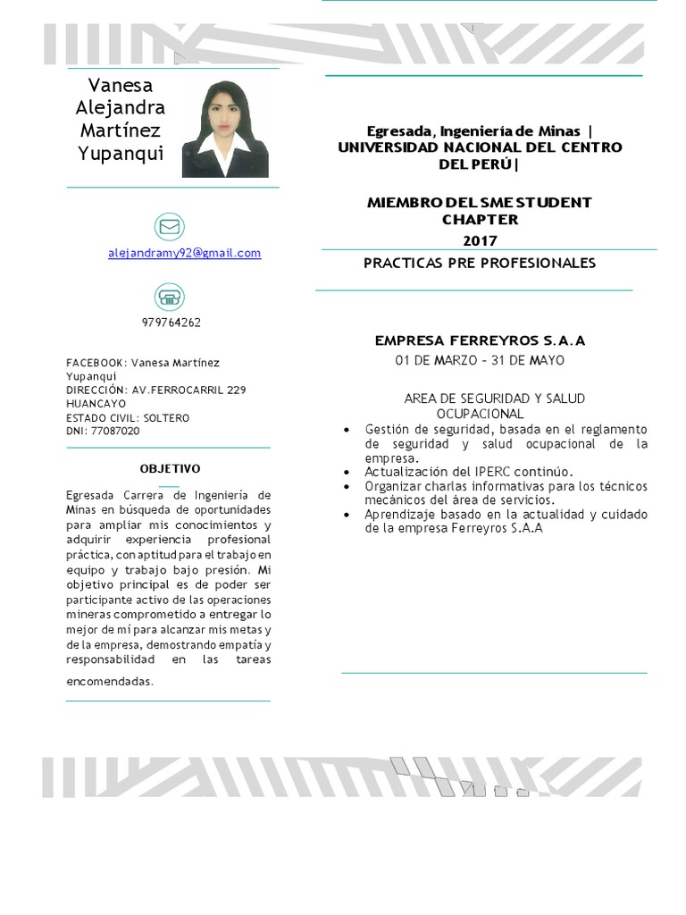 Cv-Vanesa Martinez Yupanqui | PDF | Perú | Minería