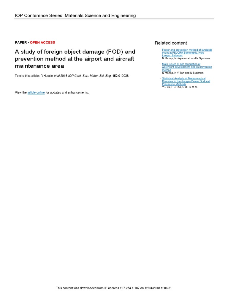 A Study of Foreign Object Damage (FOD) and Prevention Method at The ...