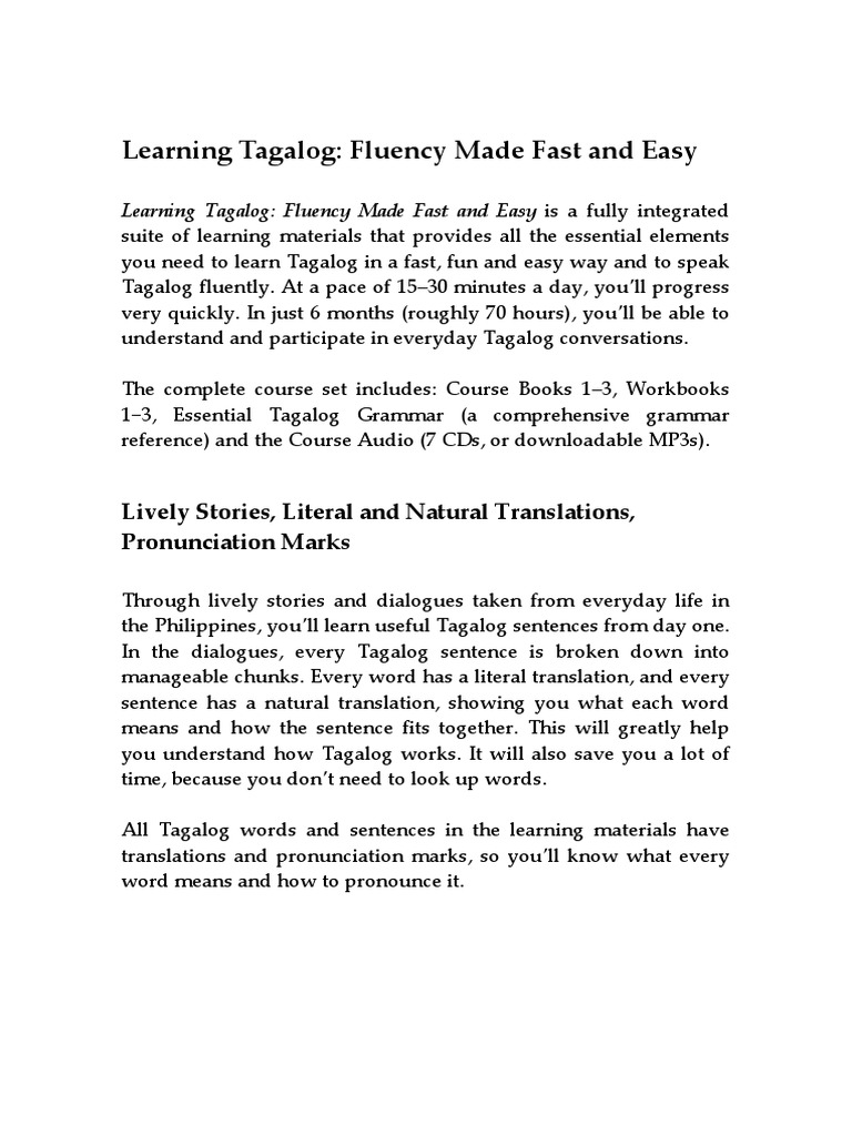 Learning Tagalog Product Description PDF | PDF | Tagalog Language ...