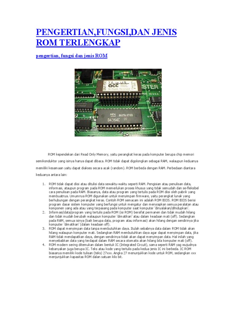 Pengertian, Fungsi Dan Jenis ROM | PDF