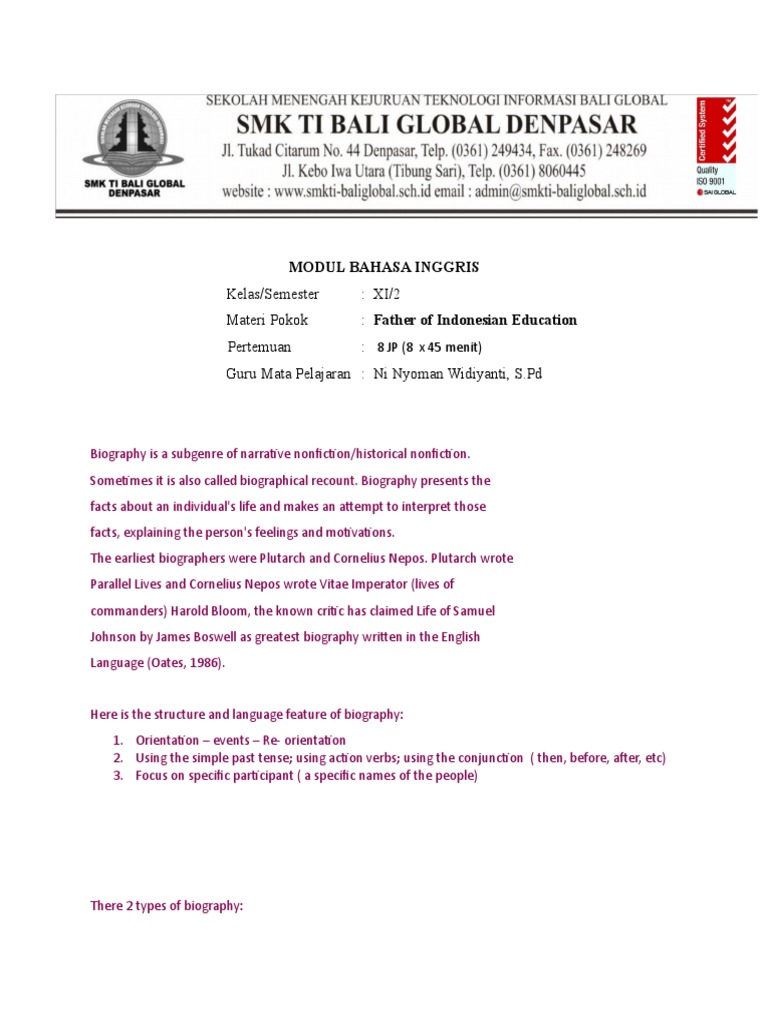 Bab 9 Biography Text | PDF | Biography