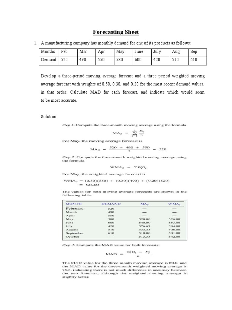Forecasting Sheet Soltion | PDF | Moving Average | Forecasting