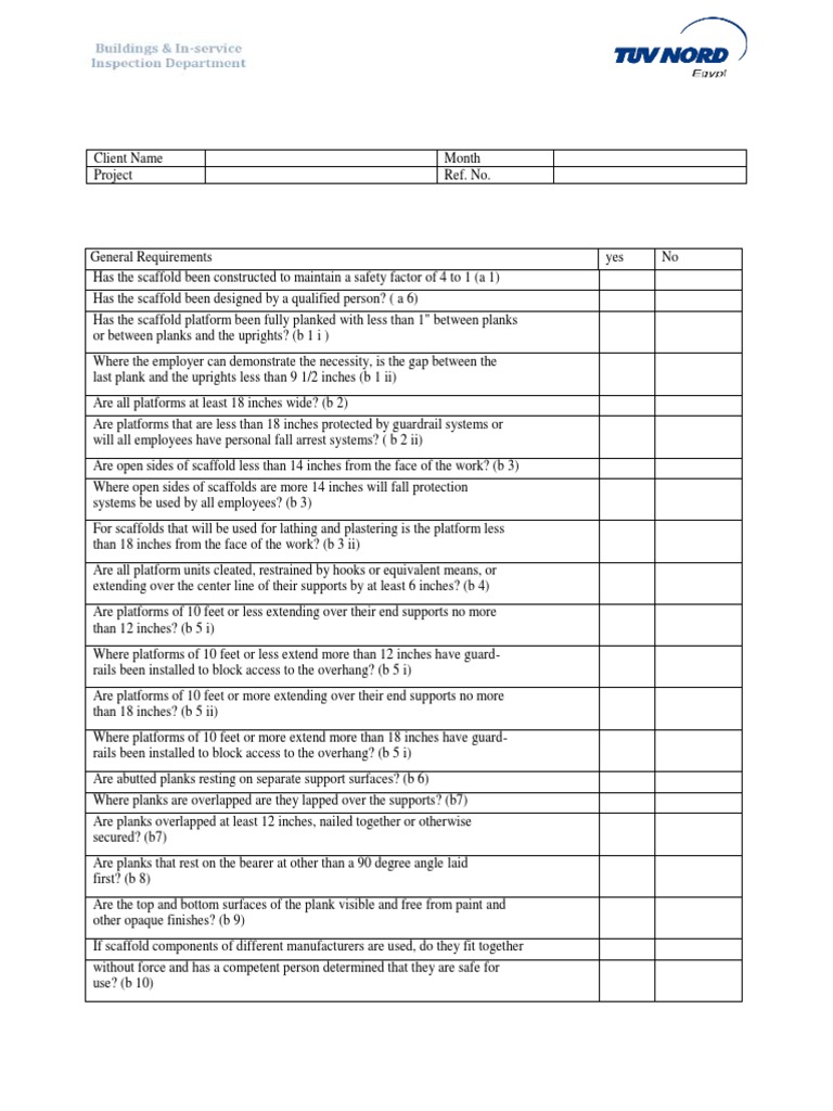 Scaffold Checklist | PDF | Scaffolding | Ladder