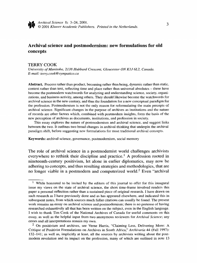 Terry Cook Novos Usos PDF | PDF | Postmodernism | Archivist