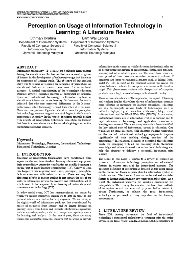Perception On Usage of Information Technology in Learning: A Literature ...