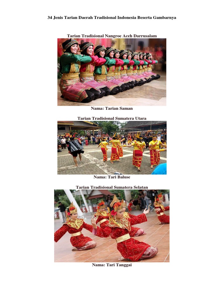 34 Jenis Tarian Daerah Tradisional Indonesia | PDF