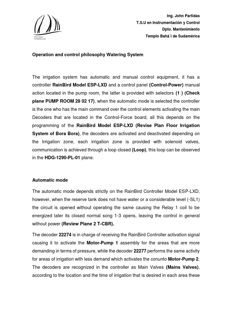 Operation and Control Philosophy Watering System - English | PDF ...