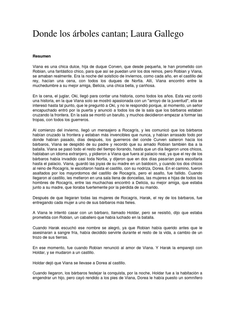 Resumen de "Donde los árboles cantan" | PDF | Ocio