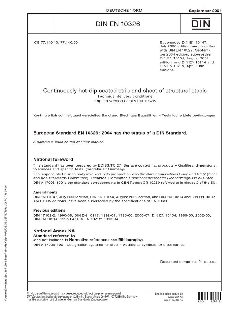 Din en 10326 2004 PDF | Download Free PDF | Europe Travel | Economy Of Europe