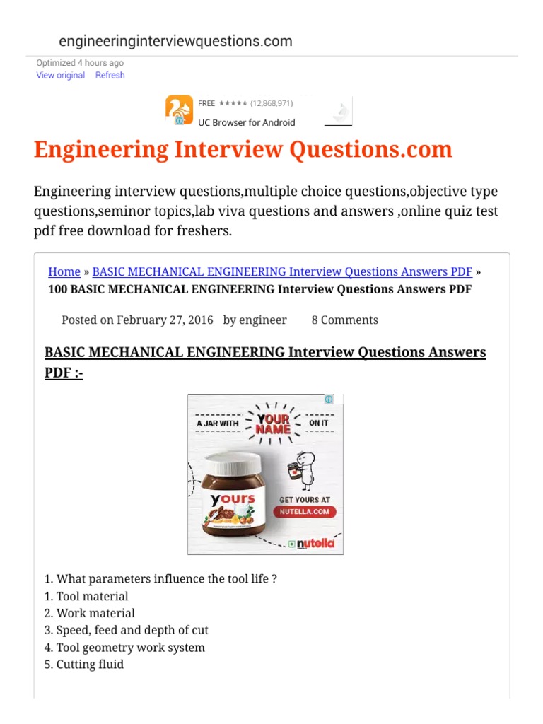 Basic Mechanical Engineering Interview Q&A | PDF | Spillway | Kinematics