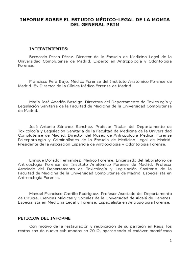 Informe forense a la momia del general Prim (1814-1870) | Mano ...