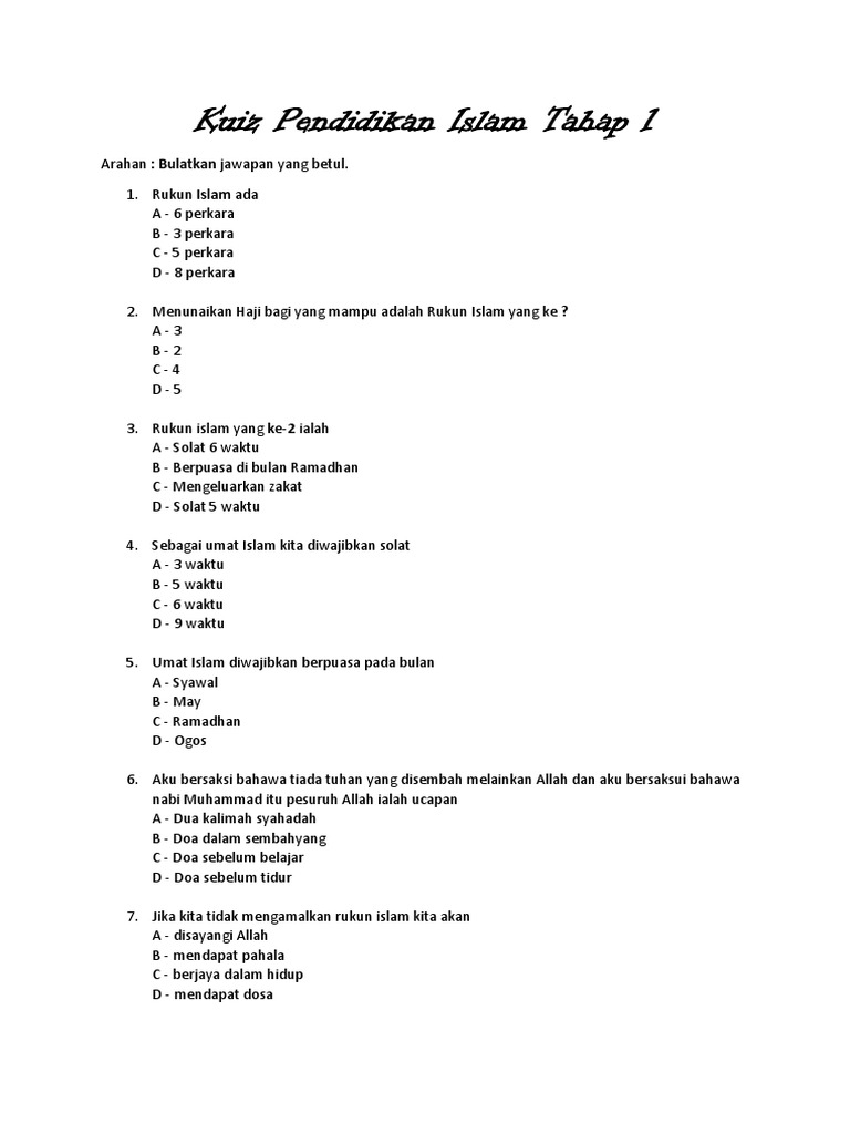 Kuiz Tahap 1 | PDF | Pengembangan Diri | Agama & Spiritualitas