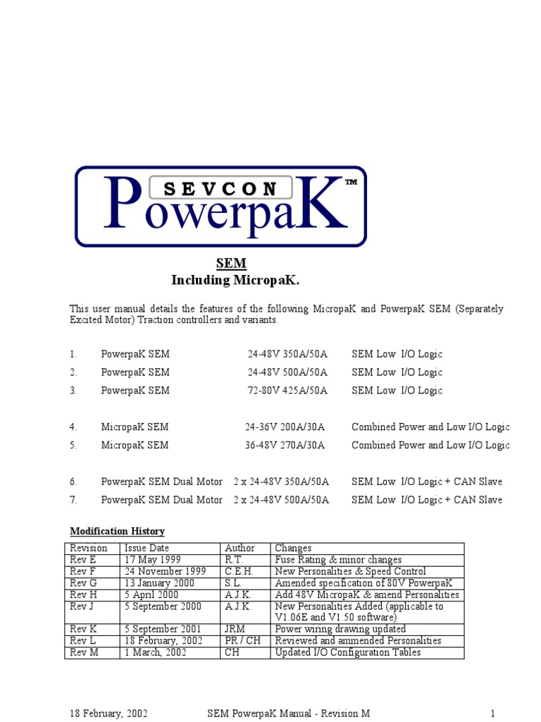 Sevcon PowerpaK (SEM & MicropaK) Manual - With Calibrator Section | PDF ...