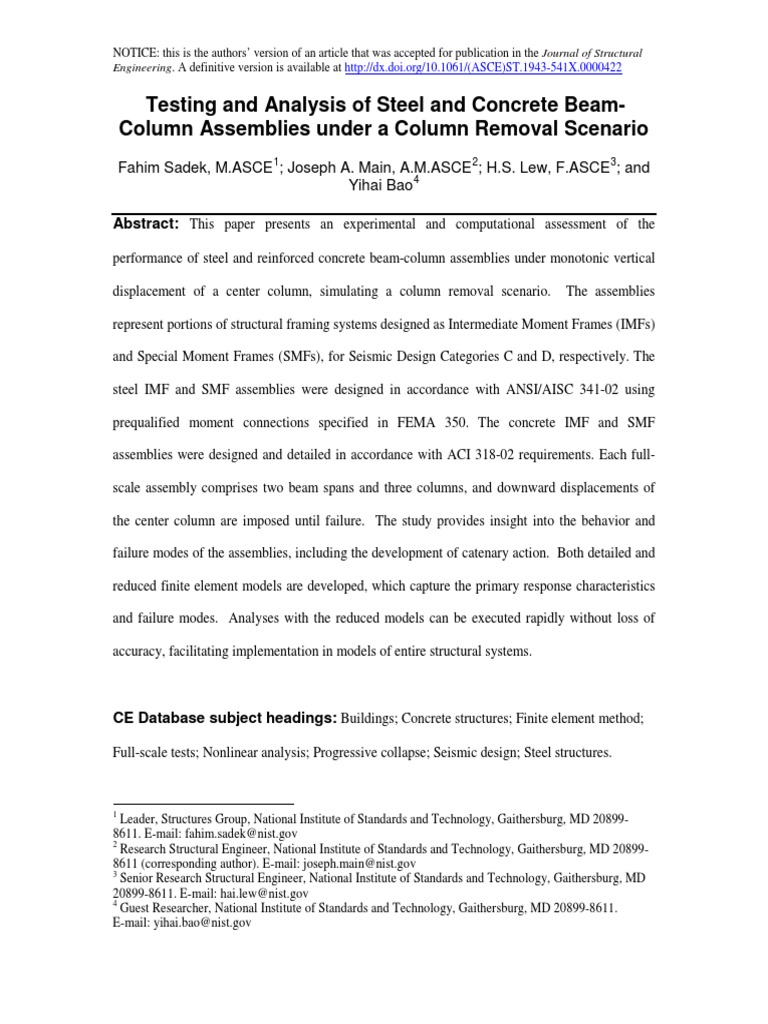 Testing and Analysis of Steel and Concrete Beam-Column Assemblies Under ...