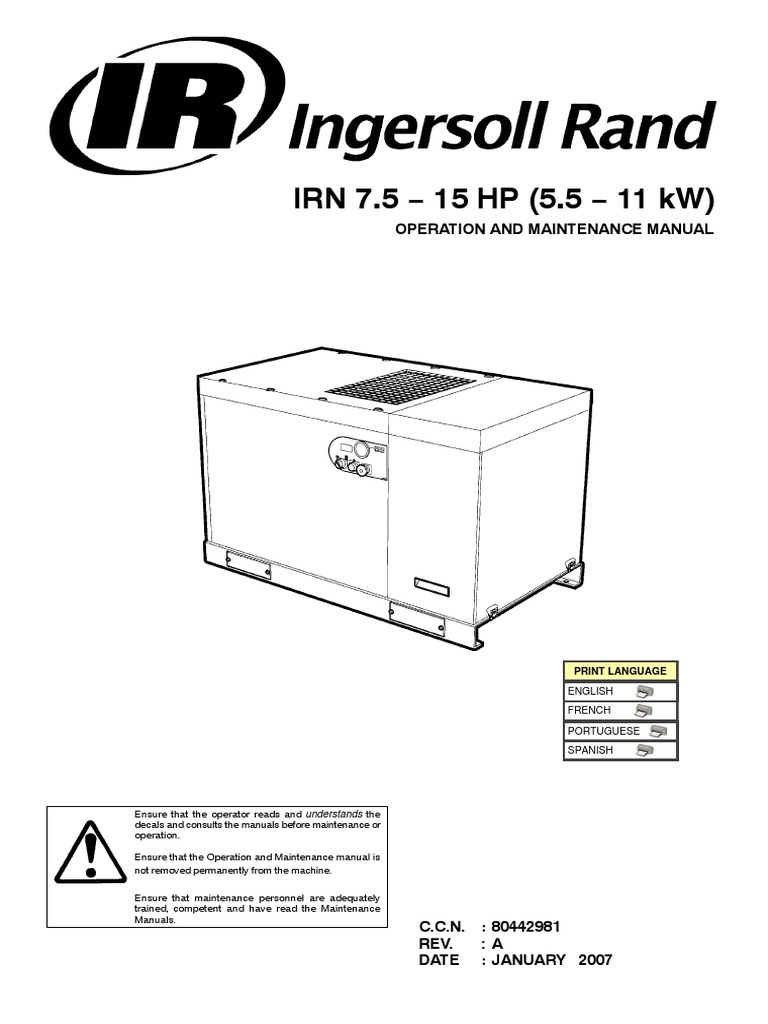 IRN 7.5 - 15 HP Operation Ad Maintenance, Jan 2007 PDF | PDF | Gas Compressor | Valve