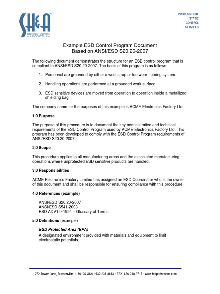 Implementing an Effective ESD Control Program: An Example Document ...
