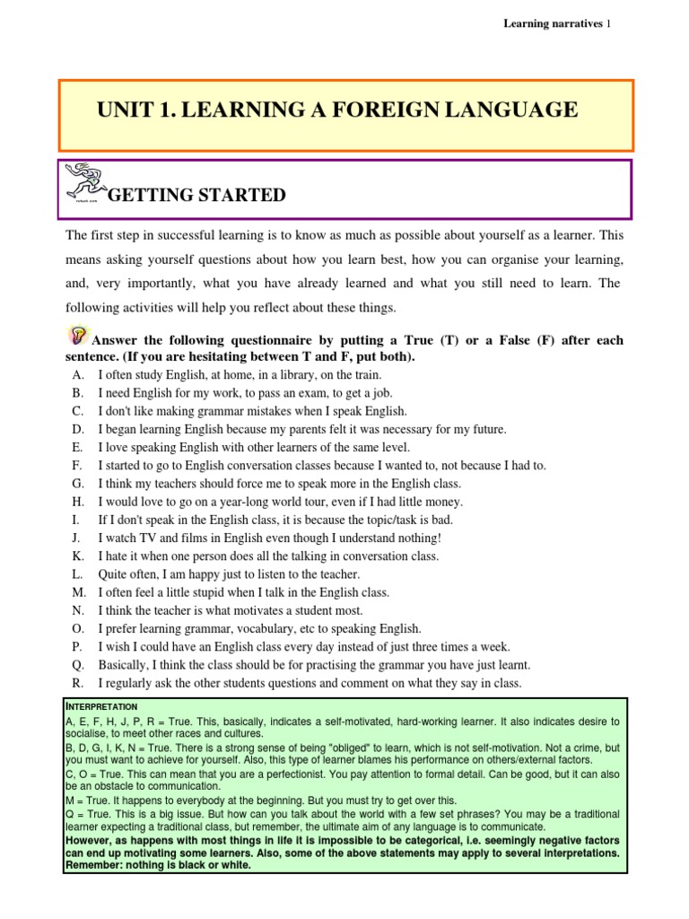 UNIT 1 Learning A Foreign Language | PDF | Narrative | Genre