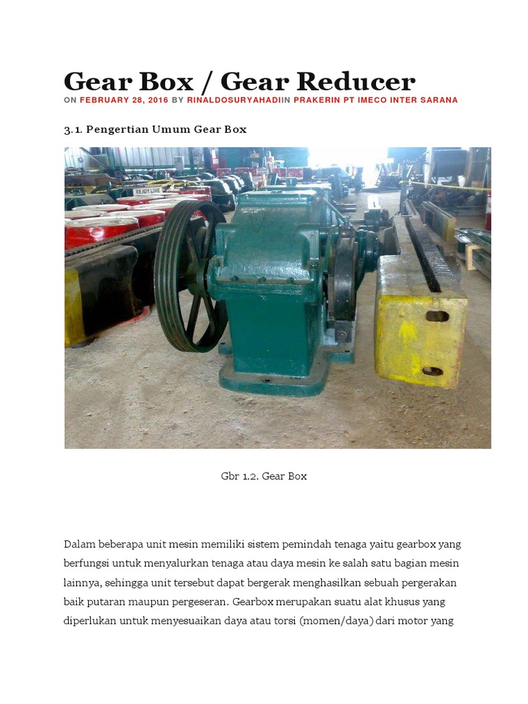 Pengertian dan Fungsi Gear Box | PDF