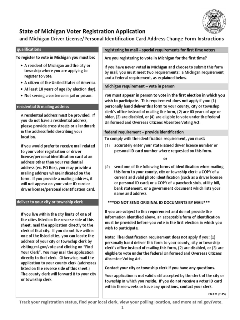 Michigan Voter Registration application | Voter Registration | Document