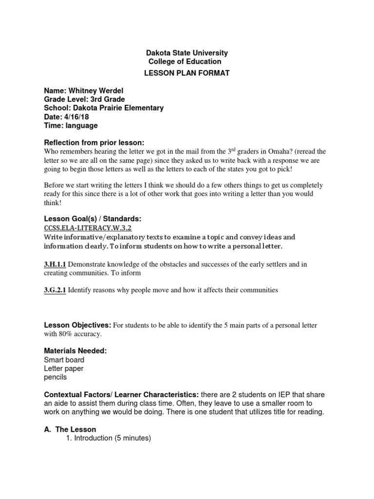 3rd Grade Personal Letter Writing Lesson | PDF | Mail | Differentiated ...