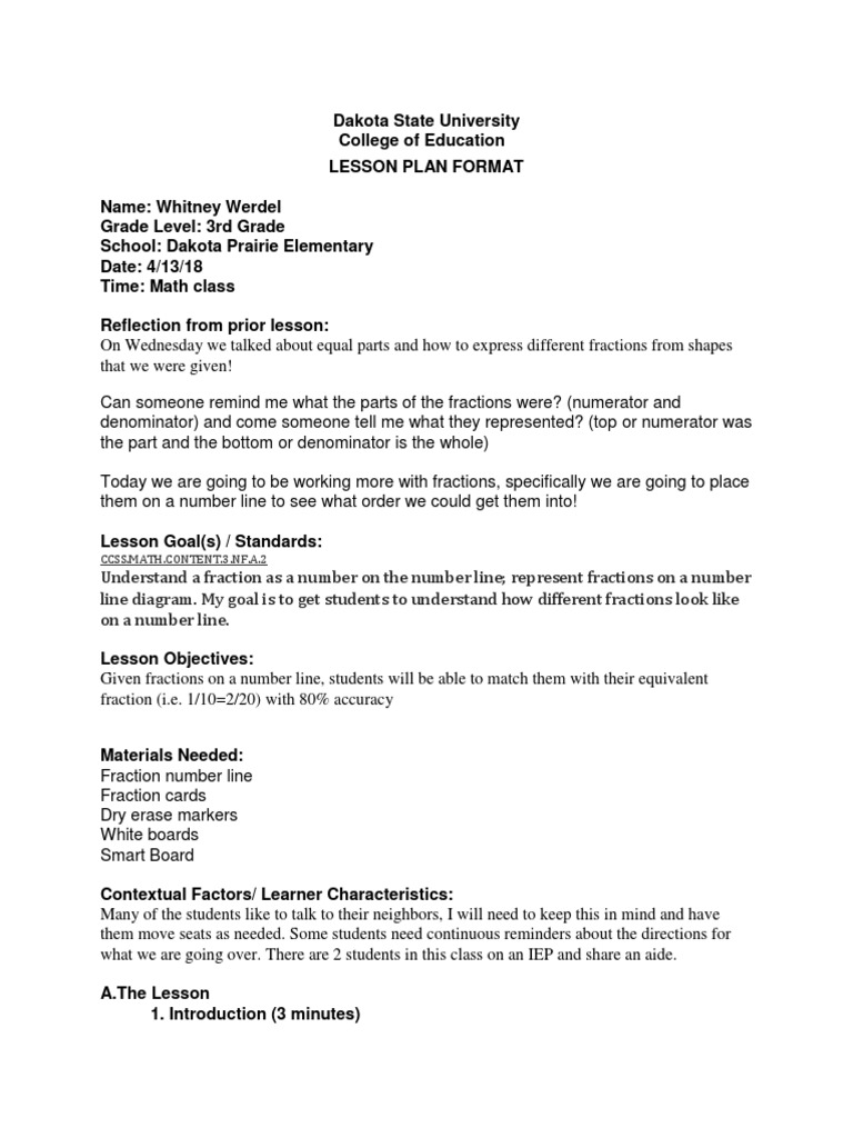 Number Line Lesson Plan | PDF | Fraction (Mathematics) | Change