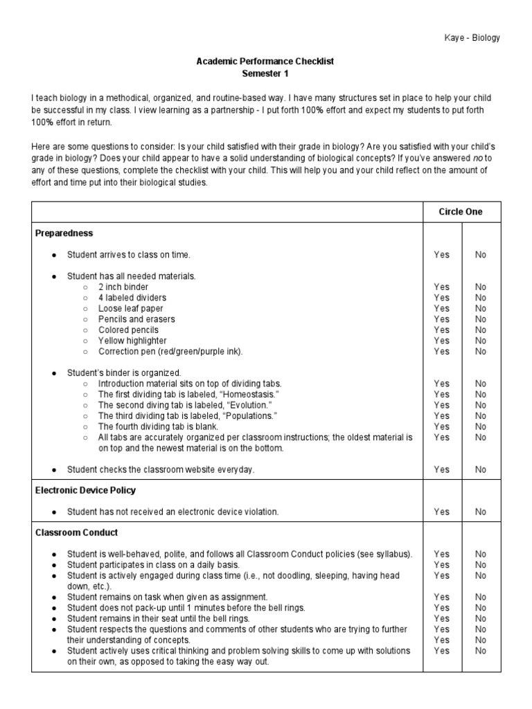 Academic Performance Checklist | PDF | Homework | Educational Psychology