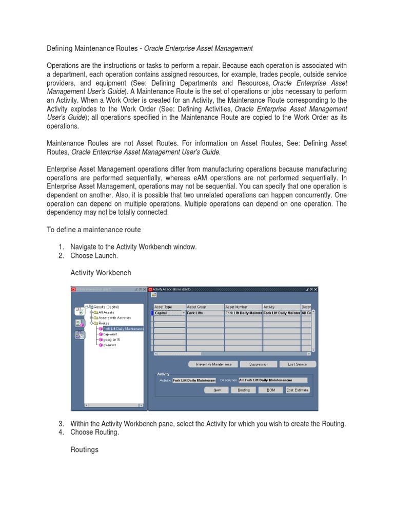 Maintenance Routes in Oracle EAM | PDF | Asset Management | Oracle Database
