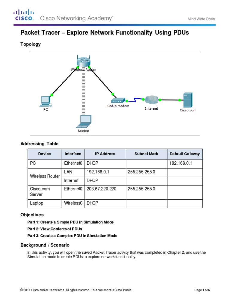 3.1.1.3 Packet Tracer - Explore Network Functionality Using PDUs | PDF ...