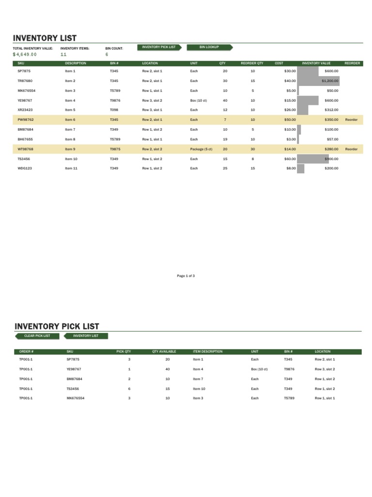 Inventory Pick List Bin Lookup | PDF | Inventory | Logistics