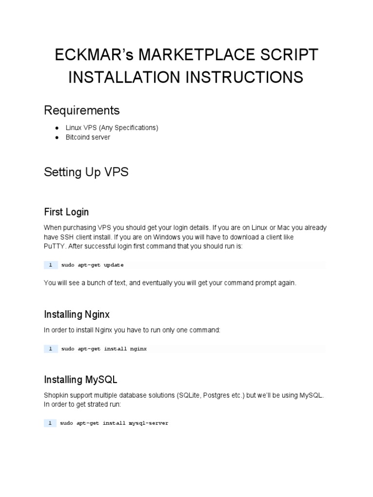 Eckmar'S Marketplace Script Installation Instructions: Requirements | PDF | Sudo | Php